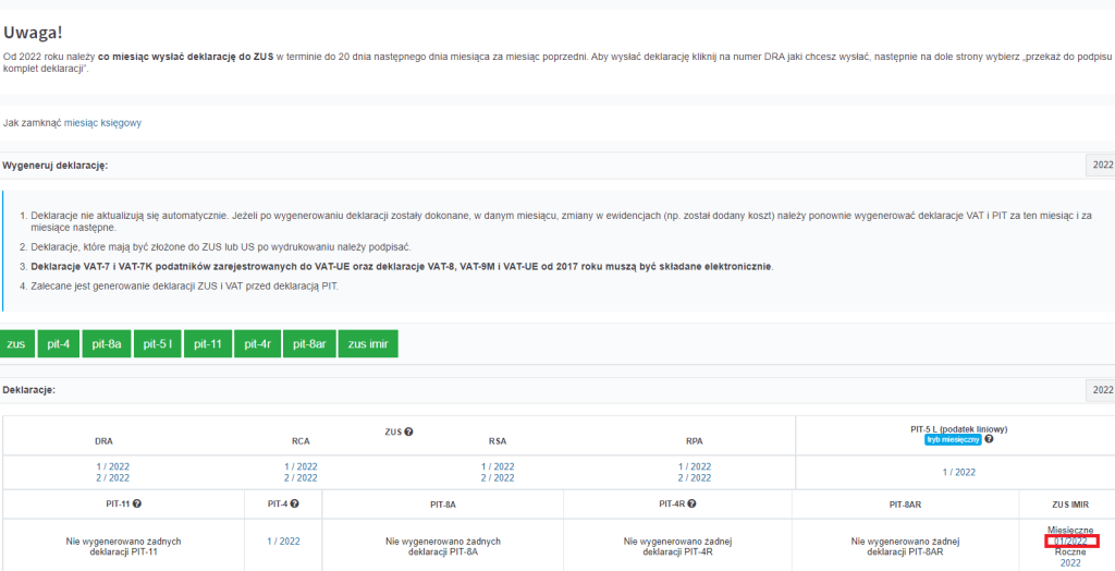 Deklaracja ZUS IMIR - Pomoc serwisu ifirma.pl - Pomoc serwisu ifirma.pl