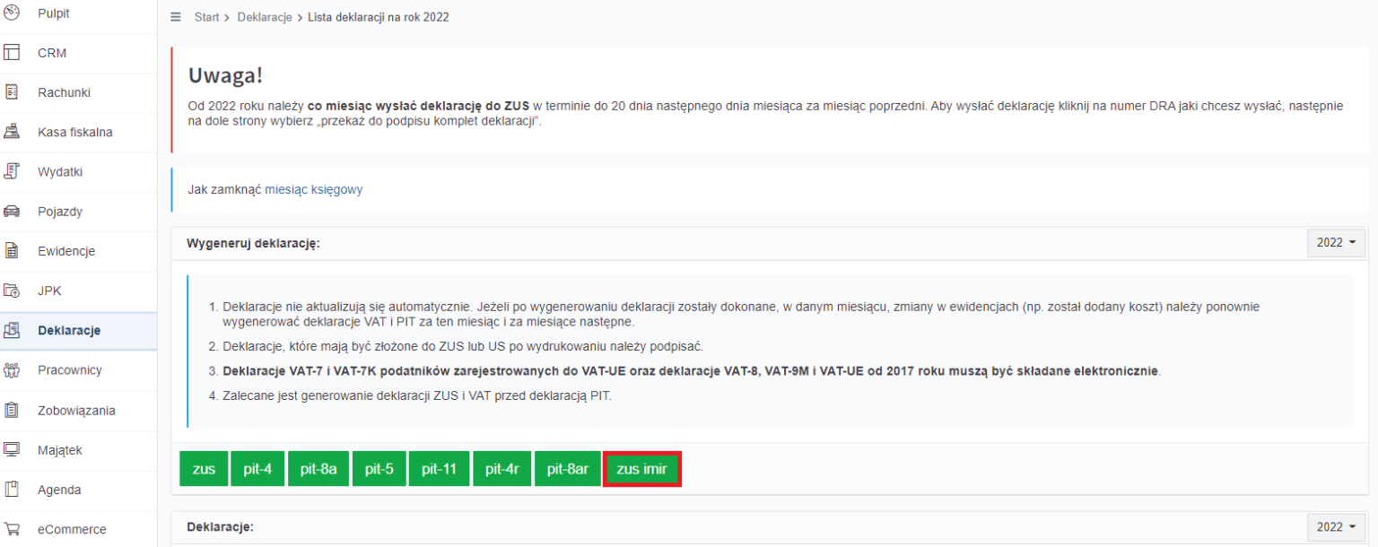 Deklaracja ZUS IMIR - Pomoc serwisu ifirma.pl - Pomoc serwisu ifirma.pl