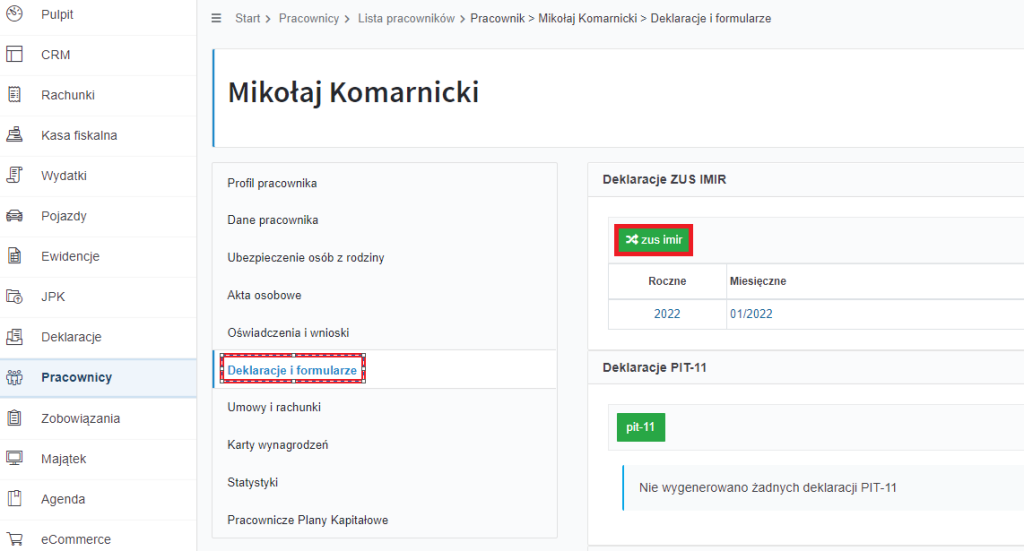 Deklaracja ZUS IMIR - Pomoc serwisu ifirma.pl - Pomoc serwisu ifirma.pl