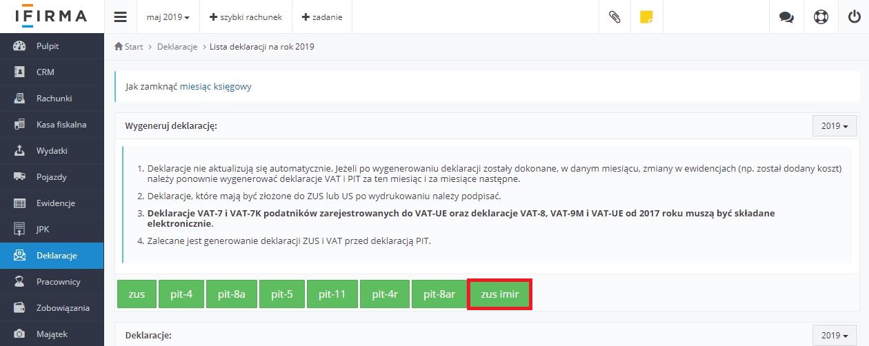 Deklaracja ZUS IMIR - Pomoc serwisu ifirma.pl - Pomoc serwisu ifirma.pl