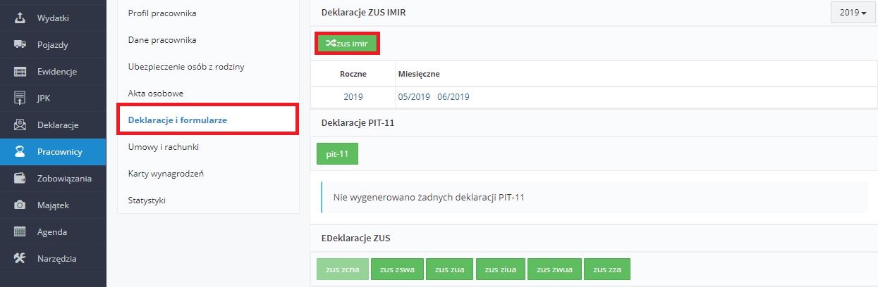 Deklaracja ZUS IMIR - Pomoc serwisu ifirma.pl - Pomoc serwisu ifirma.pl