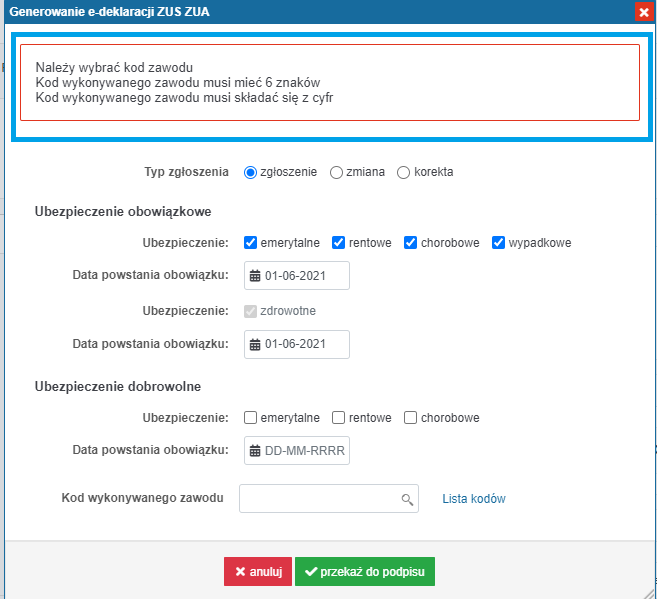 Kod zawodu a druki rejestracyjne do ZUS (ZUA i ZZA) - Pomoc serwisu ...