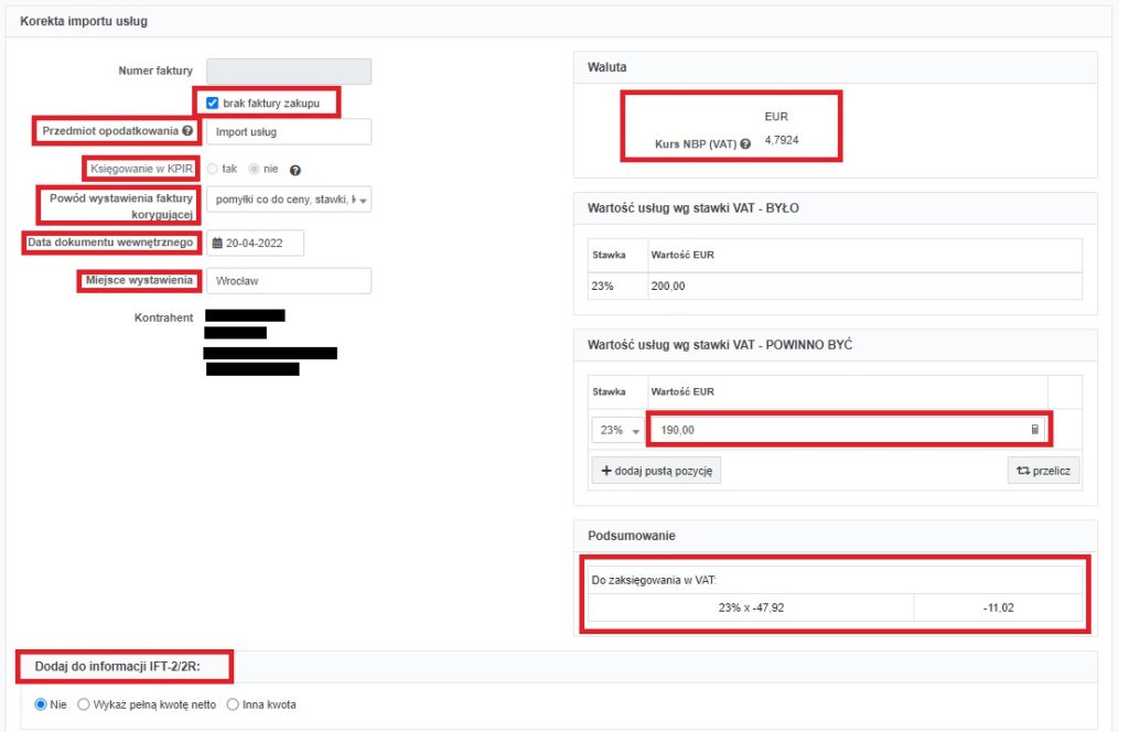 Korekta importu usług - Pomoc serwisu ifirma.pl - Pomoc serwisu ifirma.pl