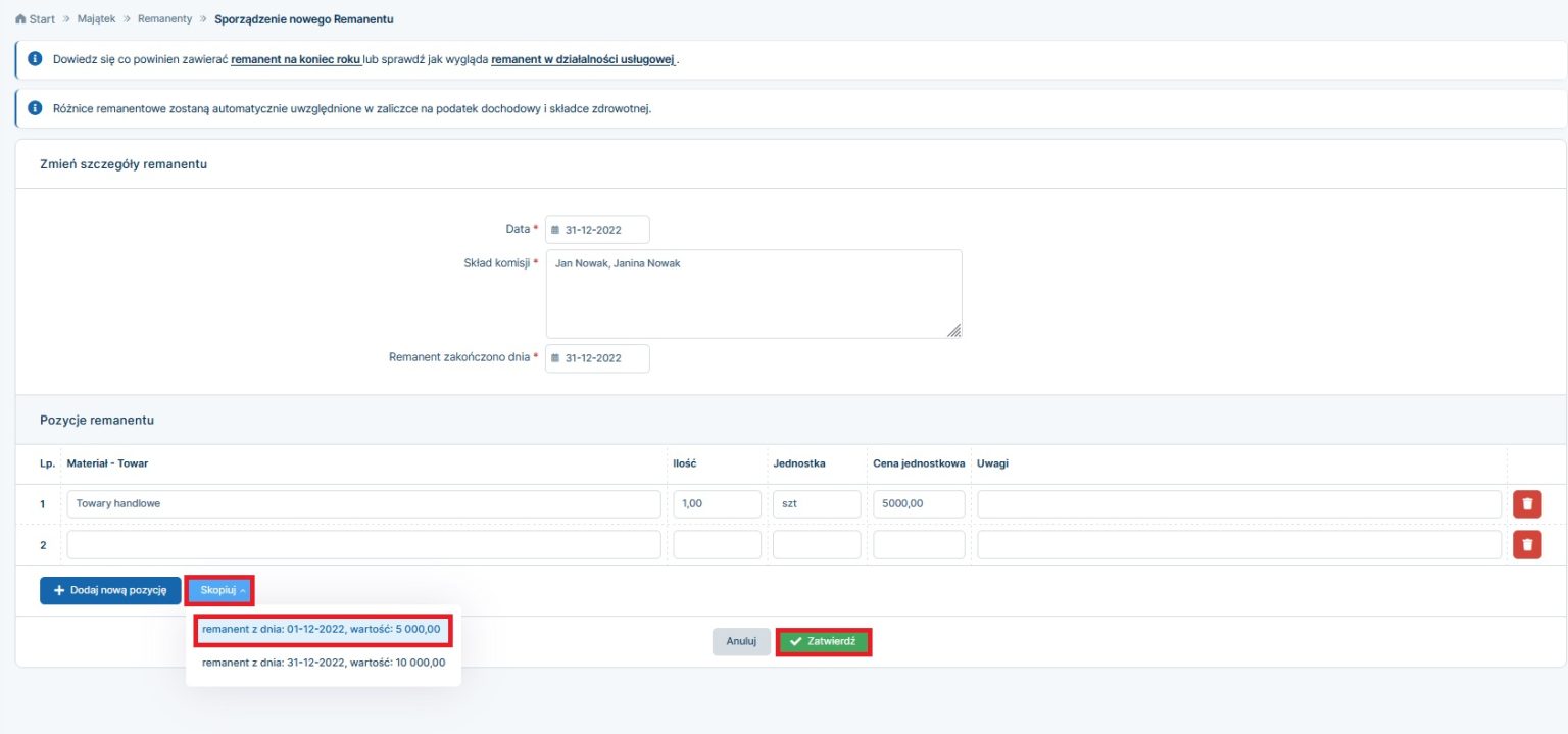 Remanent na koniec roku - Pomoc serwisu ifirma.pl - Pomoc serwisu ifirma.pl