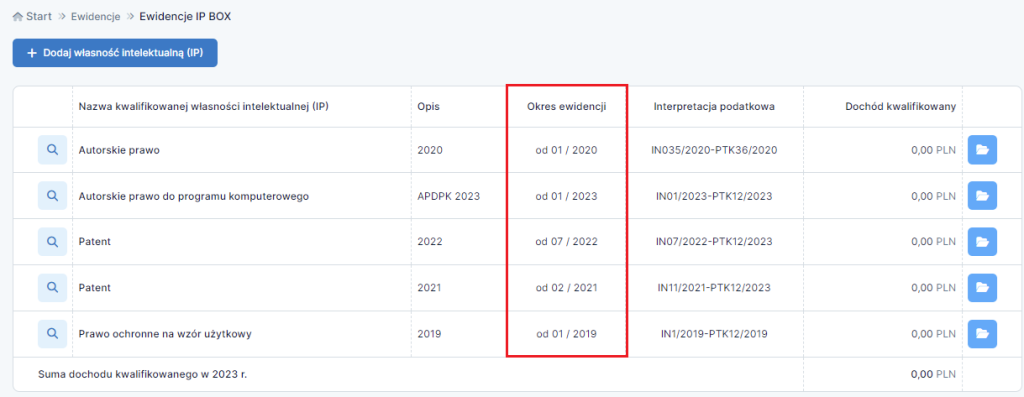 Ewidencja IP BOX - Pomoc serwisu ifirma.pl - Pomoc serwisu ifirma.pl