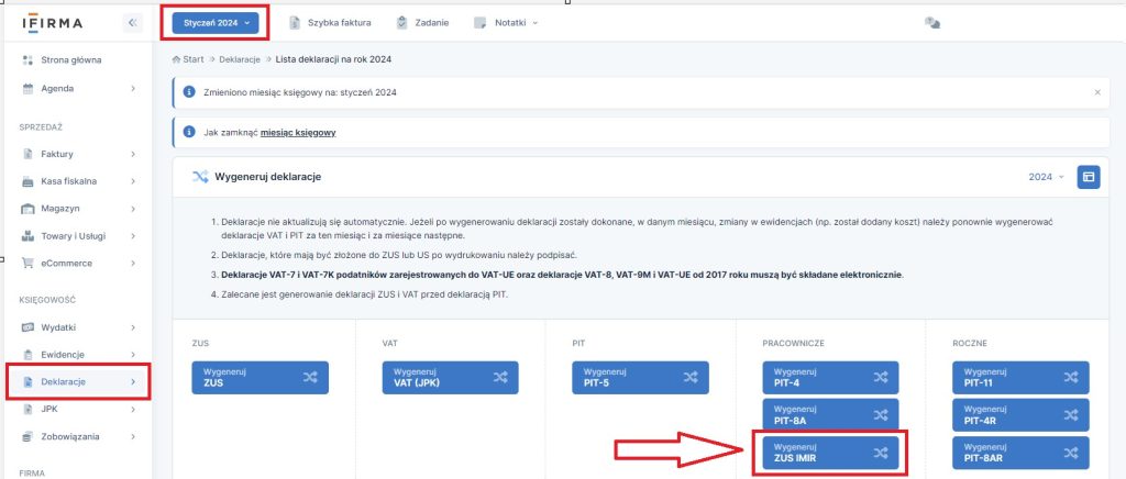 Deklaracja ZUS IMIR - Pomoc serwisu ifirma.pl - Pomoc serwisu ifirma.pl